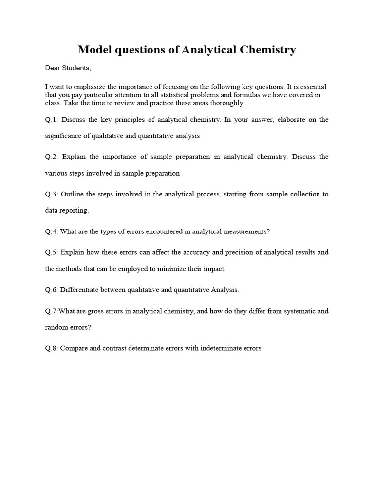 Model Questions For Analytical Chemistry | PDF