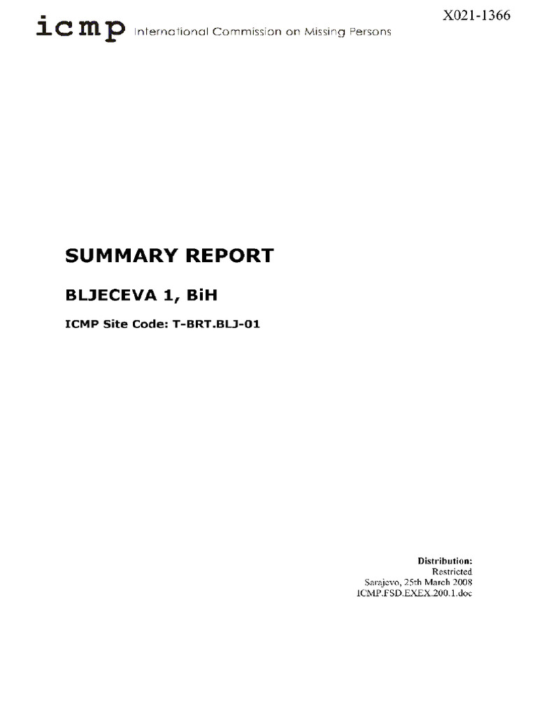 ICMP Summary Report Regarding Bljeceva 1 Exhumation (Duplicate X021 ...