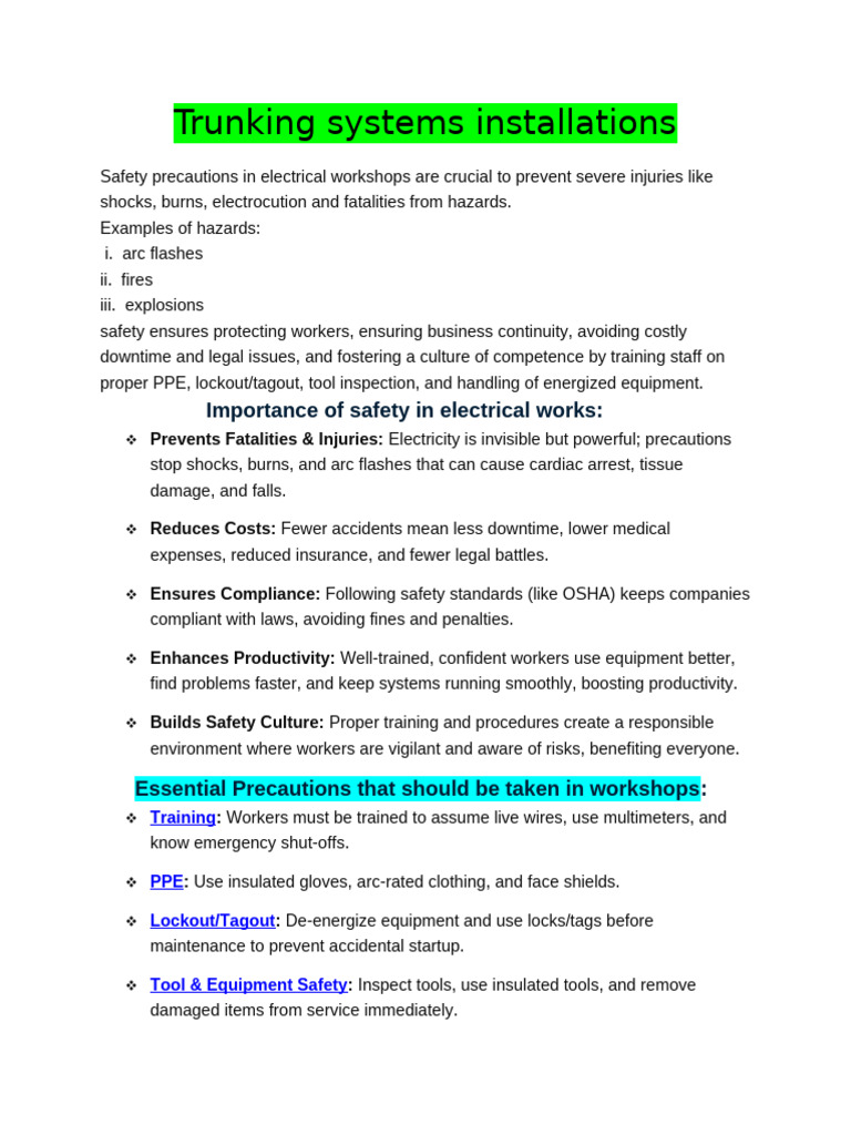 Trunking Systems Installations Notes | PDF | Personal Protective ...