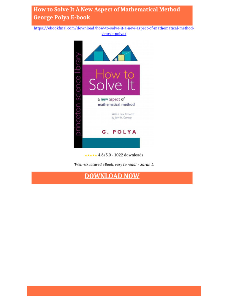 How To Solve It A New Aspect of Mathematical Method George Polya Ebook ...