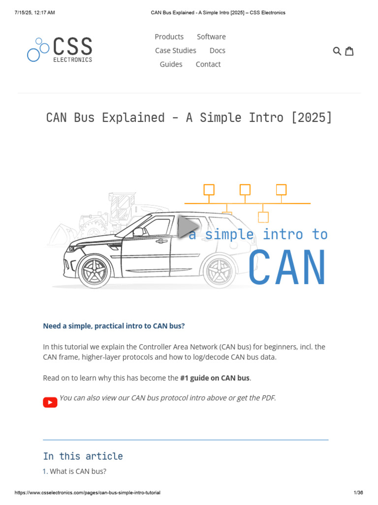 CAN Bus Explained - A Simple Intro (2025) - CSS Electronics | PDF ...