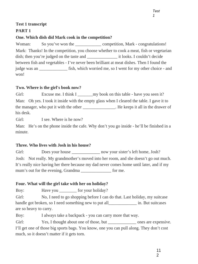 Cambridge Preliminary English Test 1 Part 1 and 2 | PDF