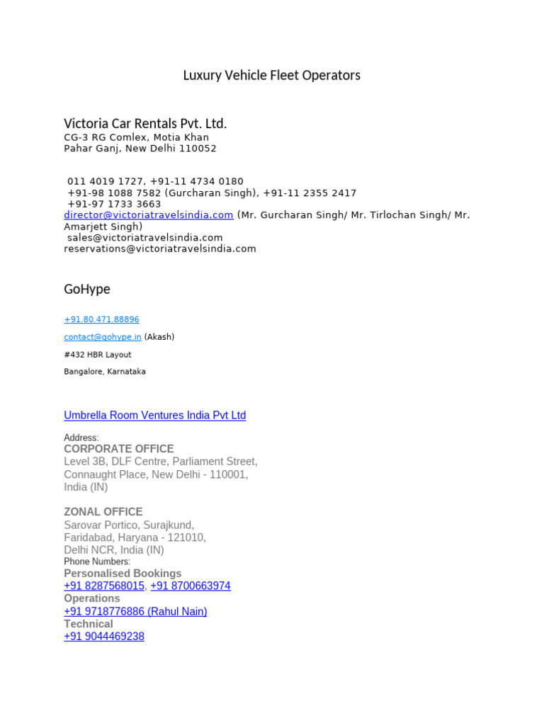 Luxury Vehicle Fleet Operators | PDF | Delhi