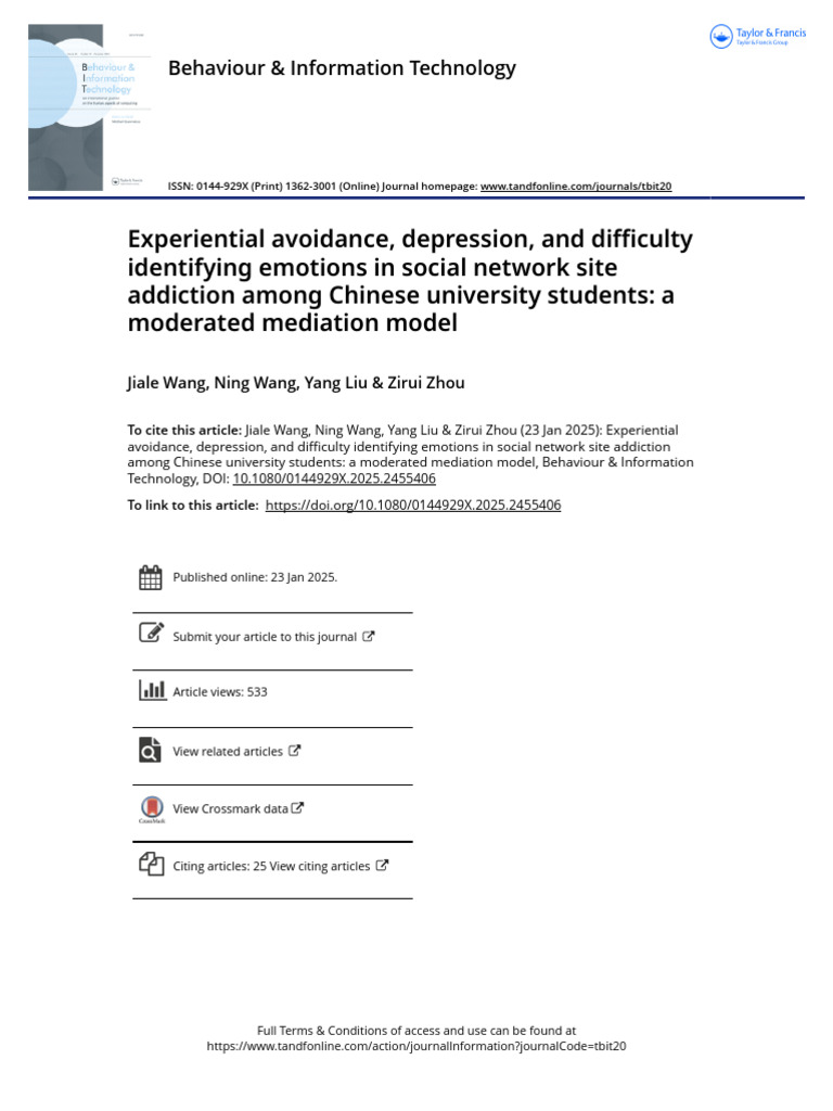 Experiential Avoidance Depression and Difficulty Identifying Emotions ...