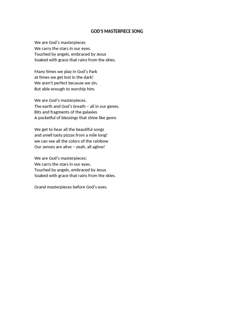 God’s Masterpiece Song Lyrics-revised | PDF
