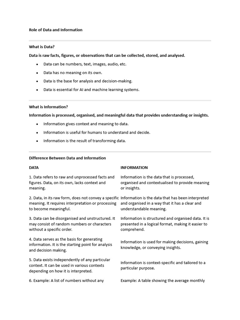 Role of Data and Information | PDF | Data | Information