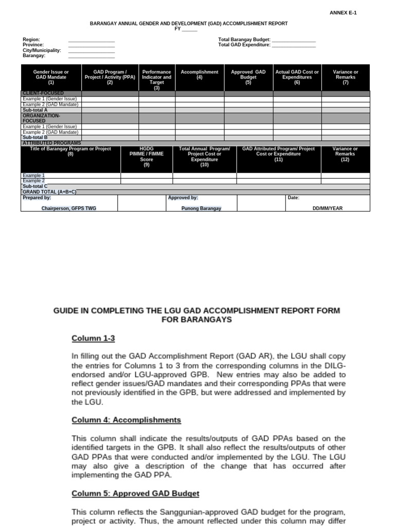 Annex e 1 Barangay Gad Ar Form Jmc 2016 01 Copy (3) | PDF