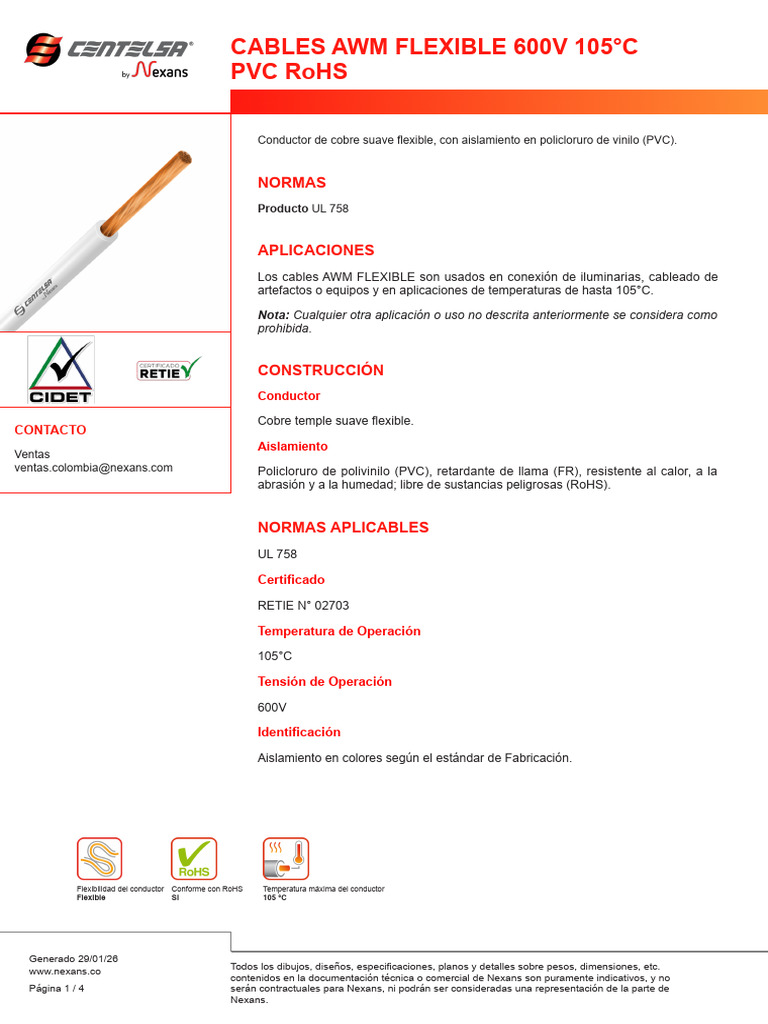 Cables Awm Flexible 600v 105 ... | PDF | Aislador (Electricidad ...
