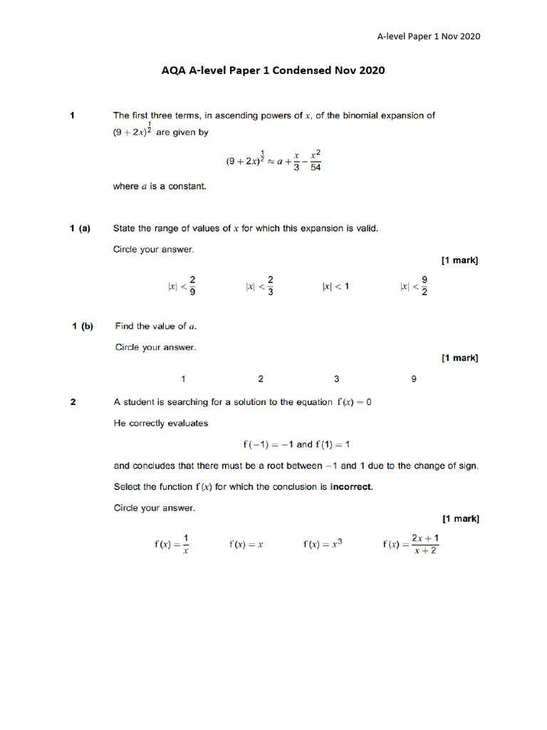 AQA A Level 2020 Paper 1 Condensed | PDF
