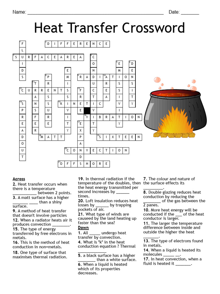 Heat Transfer Crossword Answer Key | PDF | Thermal Conduction | Heat
