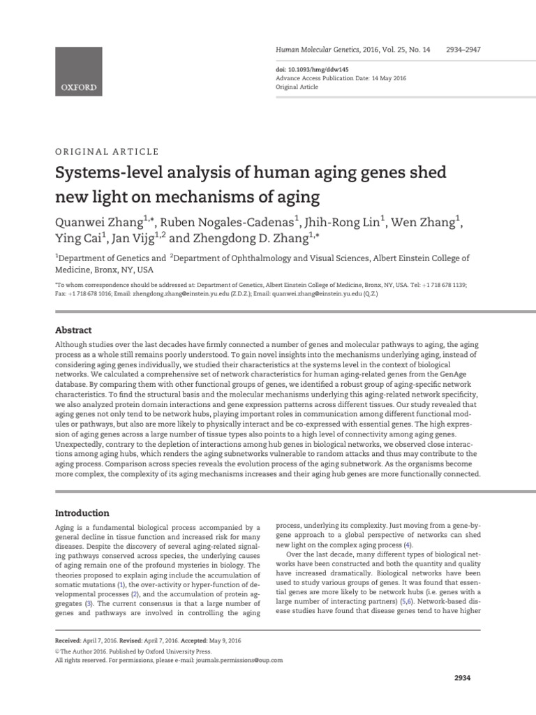 2016 - Systems-level Analysis of Human Aging Genes Shed New Light on ...