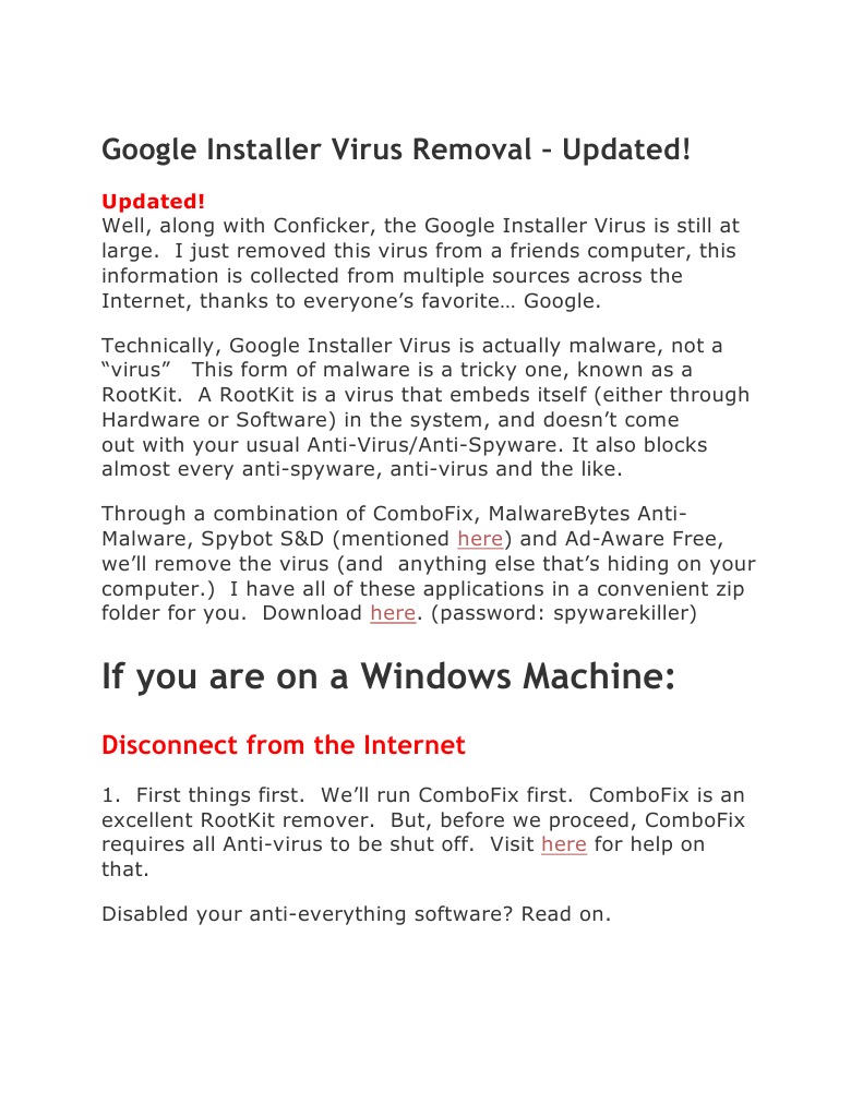 Google Installer Virus Removal Guide | PDF | Computer Virus | Malware