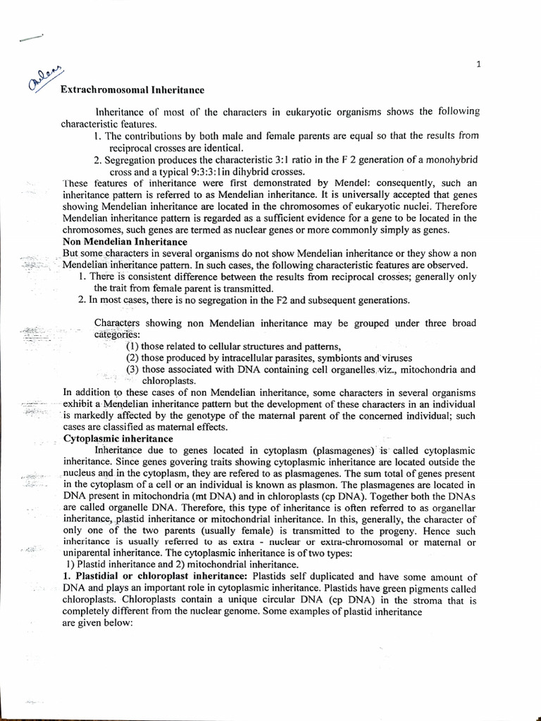 Extrachromosomal Inheritance PBG 211 | PDF