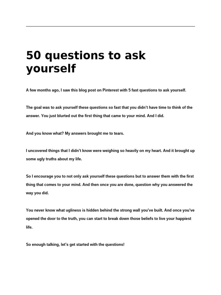 50 Questions To Ask Yourself | PDF | Extraversion And Introversion