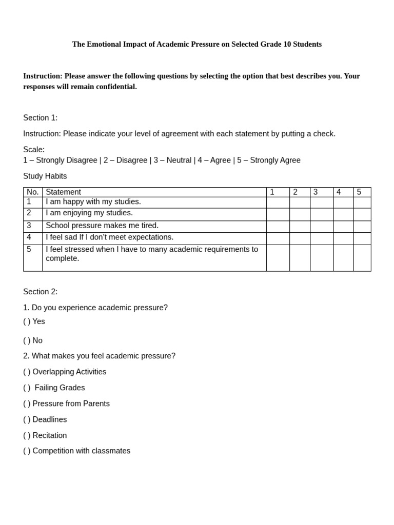 Questionnaire Sample Likert Scale | PDF