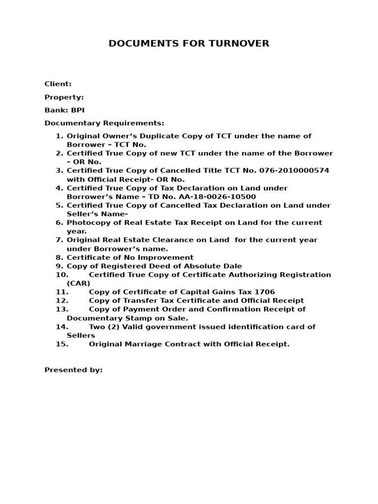 Documents For Turnover - Template | PDF
