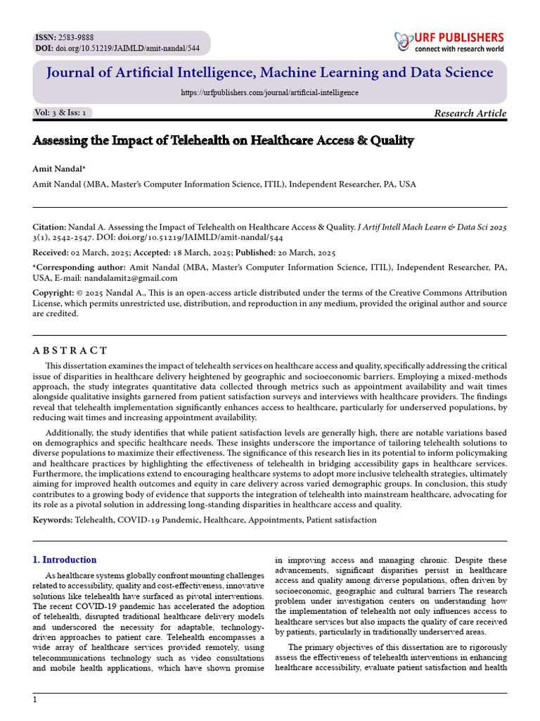 Assessing The Impact of Telehealth On Healthcare Access & Quality | PDF ...