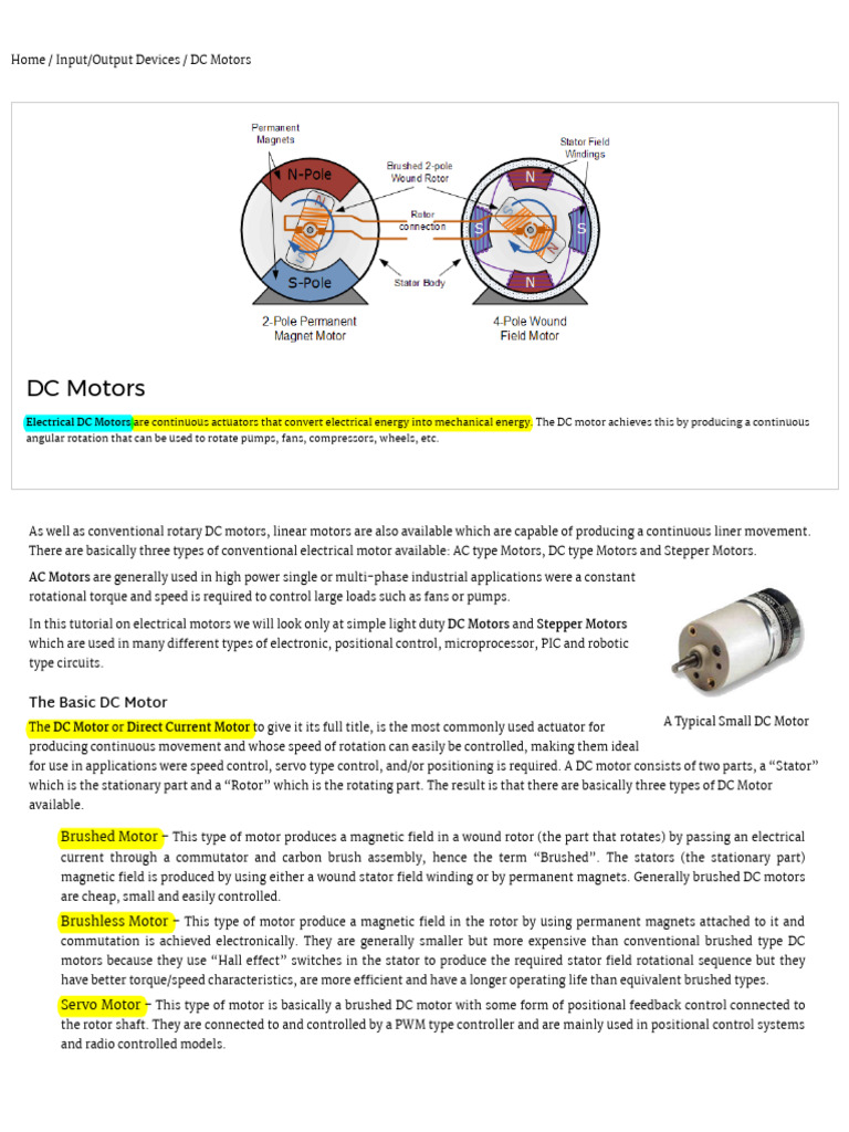 DC Motors and Stepper Motors Used as Actuators | PDF | Electric Motor ...