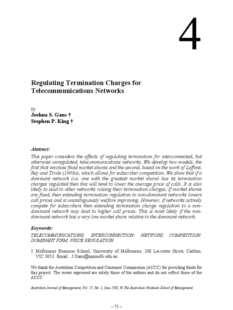 Regulating Termination Charges For Telecommunications Networks | PDF ...