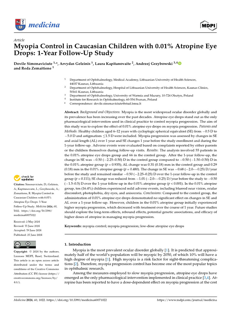 [RCT] Myopia Control in Caucasian Children With 0.01% Atropine Eye ...