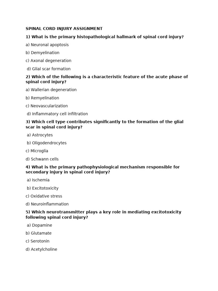 Spinal Cord Injury Assignment | PDF | Neuron | Spinal Cord