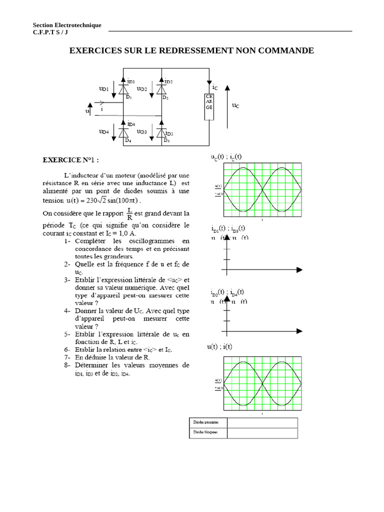Exercices Sur Le Redressement Non Commande | PDF