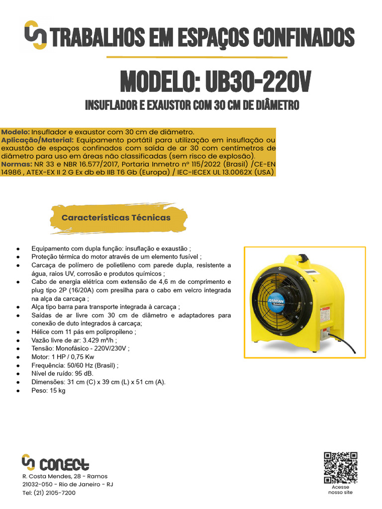UB30-220V - Insuflador e Exaustor Com 30 CM de Diâmetro | PDF