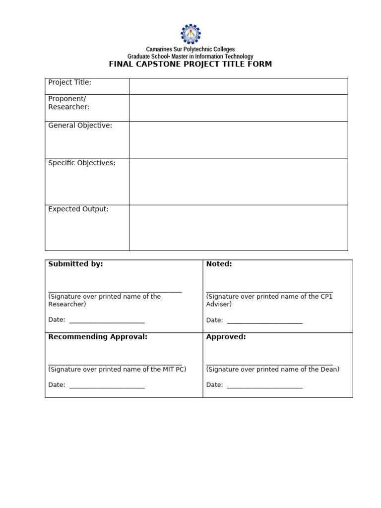 D2-Final Capstone Project 1 Title Form | PDF