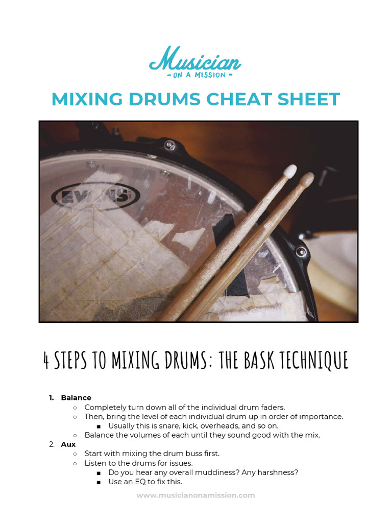 Mixing Drums Cheat Sheet | PDF
