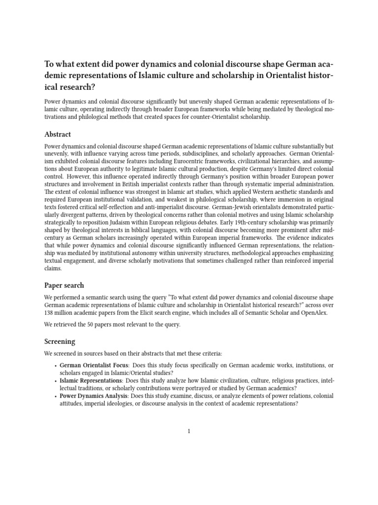 Elicit - Colonial Power and Islamic Scholarship - Report | PDF ...