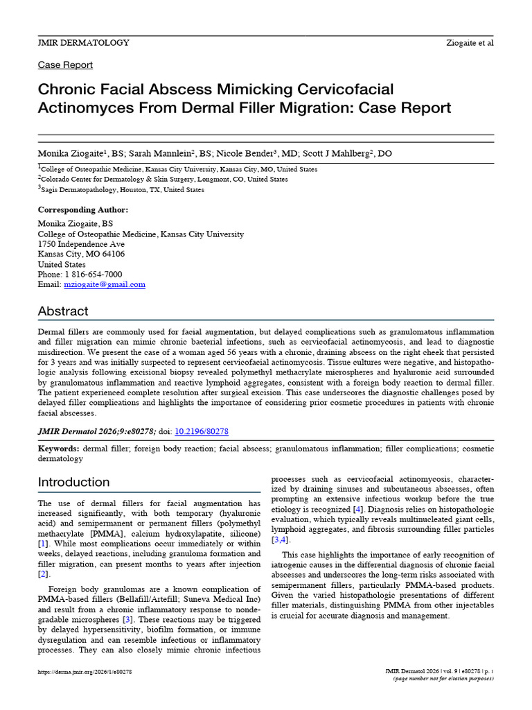 Chronic Facial Abscess Mimicking Cervicofacial Actinomyces From Dermal ...