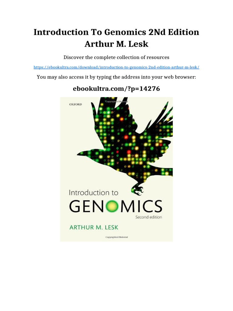 Introduction to Genomics 2nd Edition Arthur M. Lesk pdf available | PDF ...