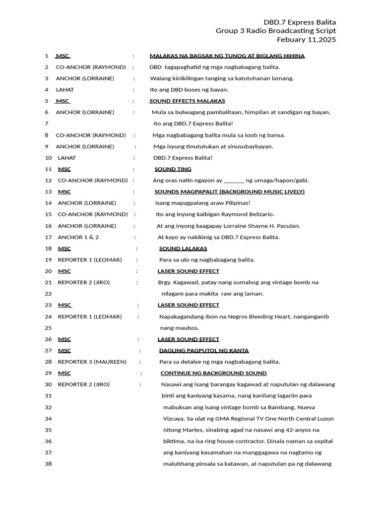 Radio-broadcasting-script-group-3 (2) - Copy | PDF