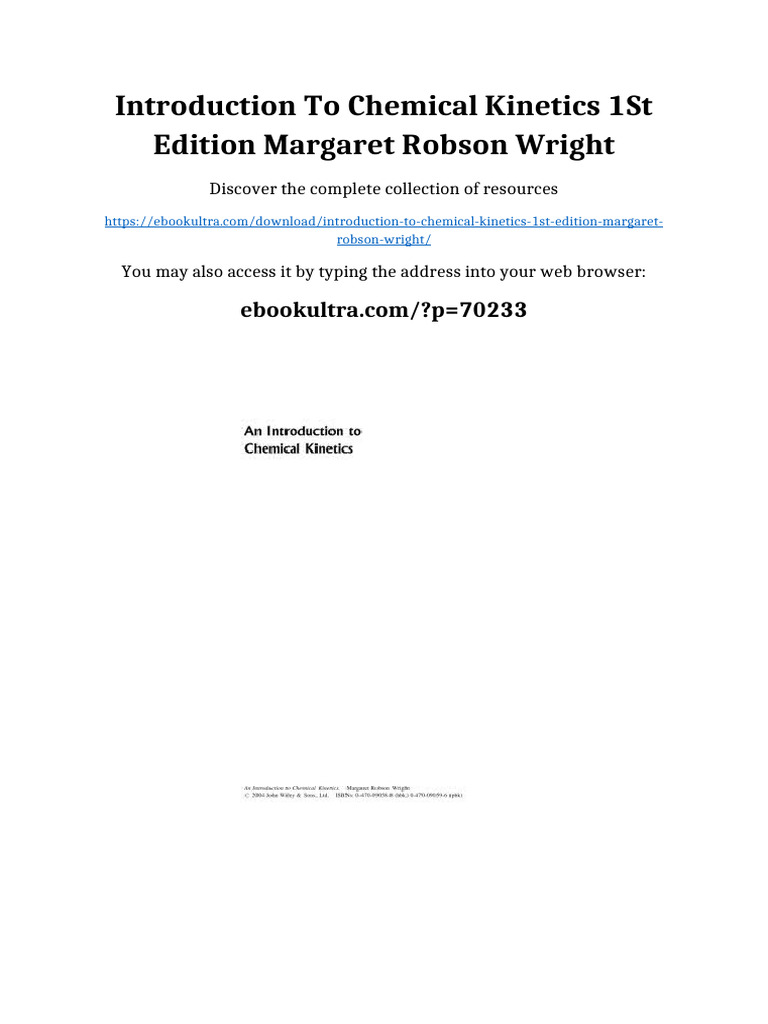 Introduction To Chemical Kinetics 1st Edition Margaret Robson Wright ...
