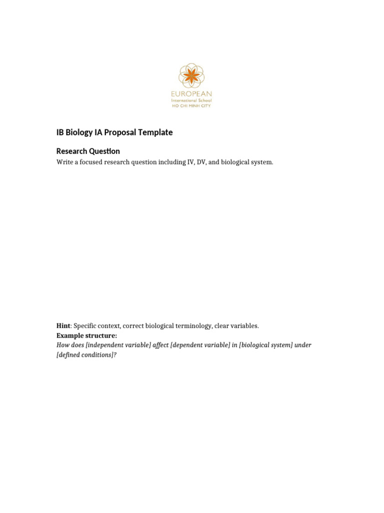 IB Biology IA Proposal Template | PDF | Data | Accuracy And Precision