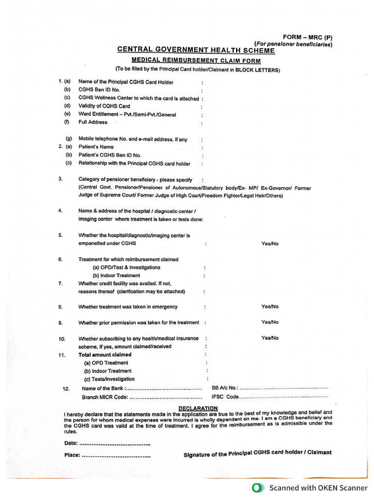 CGHS Claim Form 2 | PDF