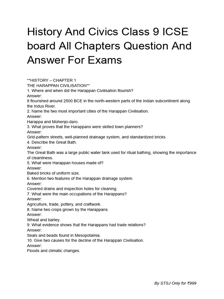 History and Civics Class 9 ICSE Board All Chapters Question and Answer ...