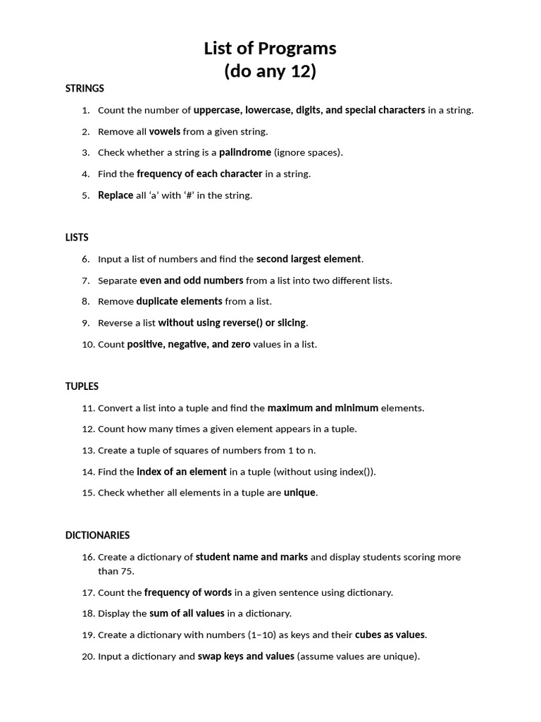 XI List of Programs | PDF