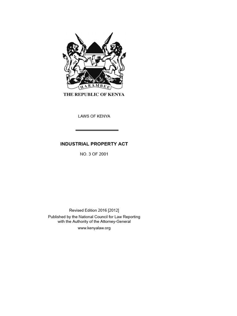 Kenyan Industrial Property Act 2001 | PDF | Prior Art | Glossary Of ...
