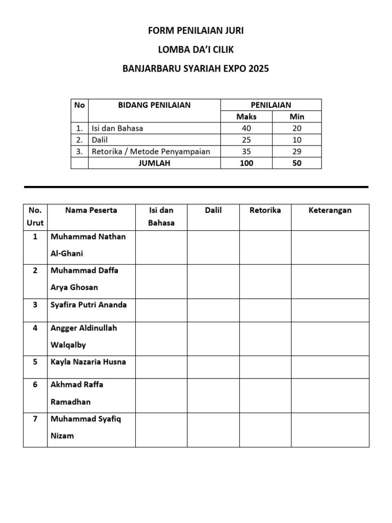 Form Penilaian Juri | PDF