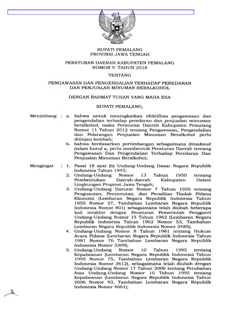 Perda Nomor 9 Tahun 2018 MIHOL | PDF