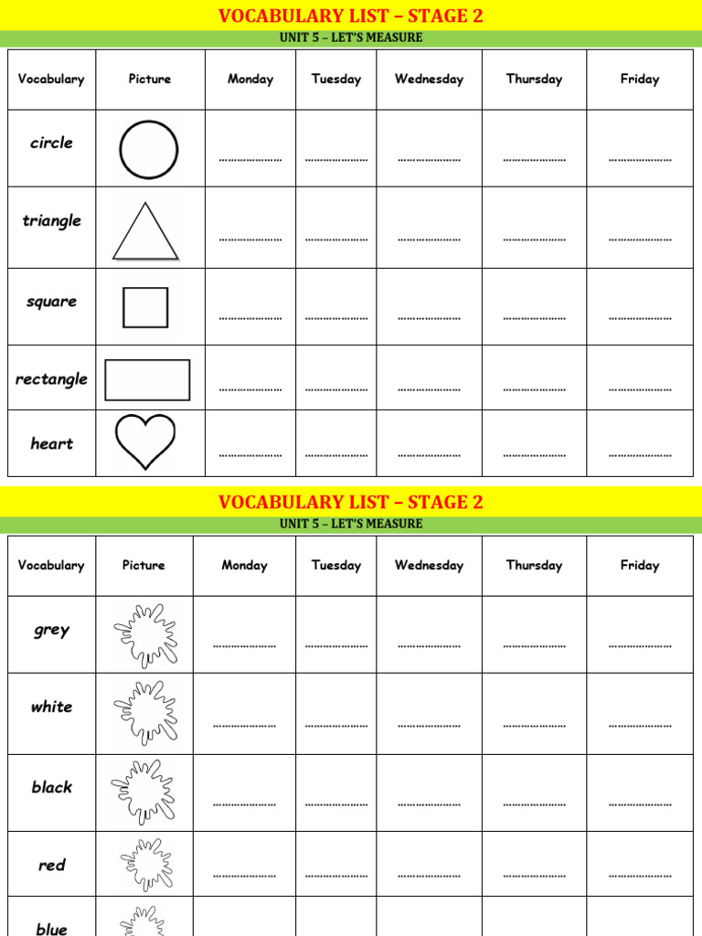 S2 Unit 5 Vocabulary List | PDF