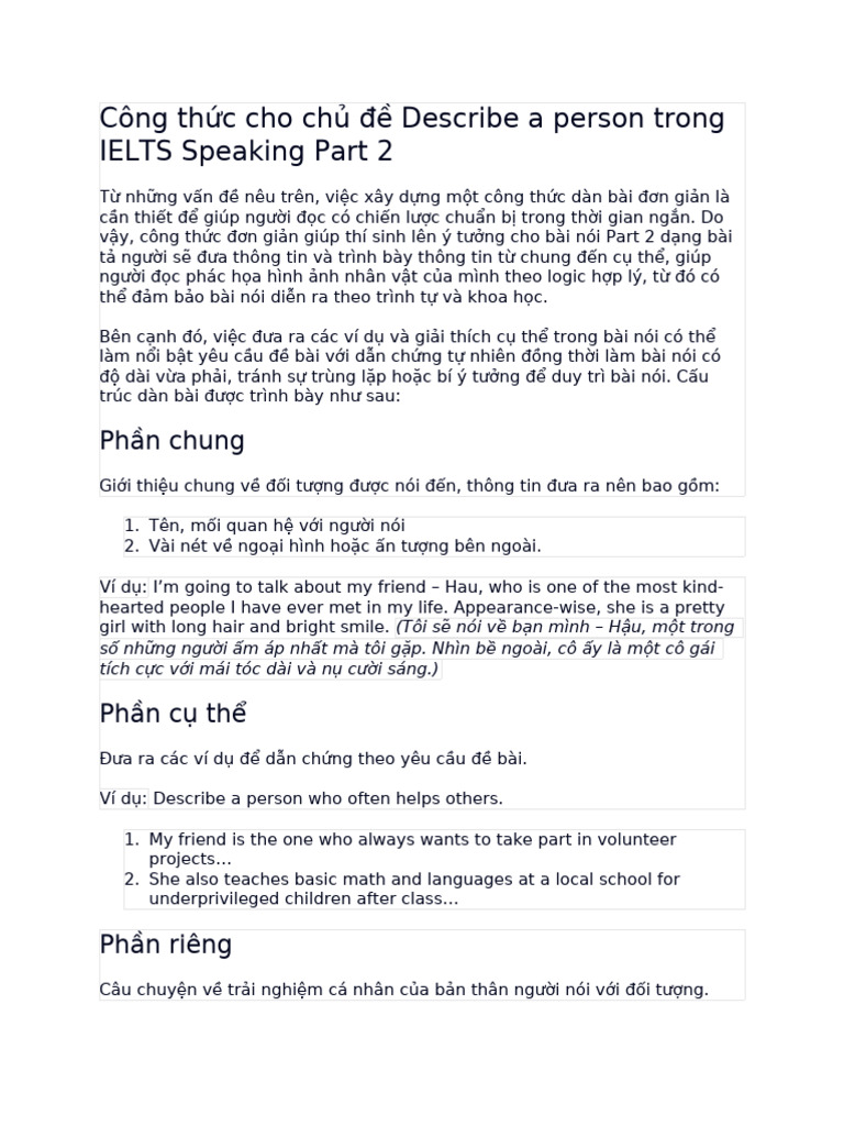 Describe A Person Trong IELTS Speaking Part 2 | PDF