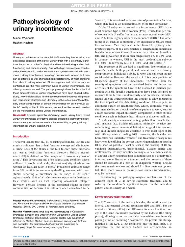 Pathophysiology of Urinary Incontinence | PDF | Urinary Incontinence ...