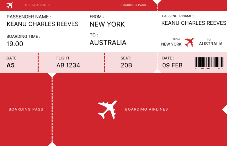 Red Modern Boarding Pass Arlines Ticket - 20260129 - 071234 - 0000 | PDF