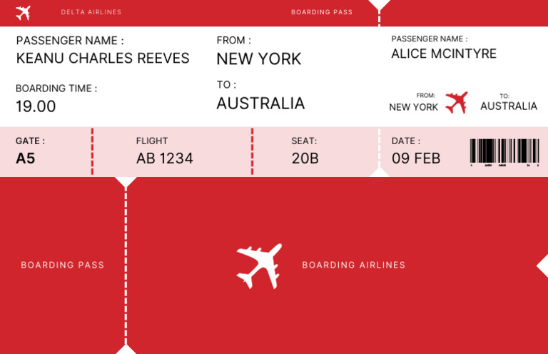 Red Modern Boarding Pass Arlines Ticket - 20260129 - 062630 - 0000 | PDF