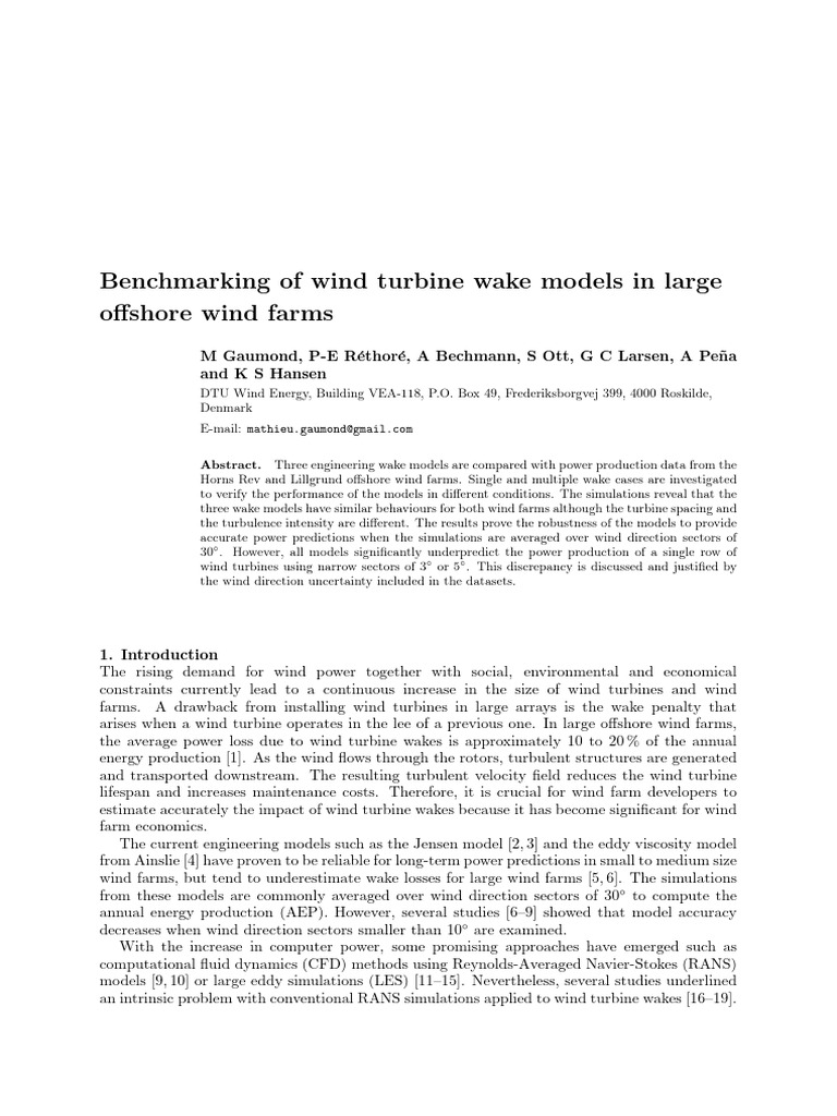 Gaumond Et Al Benchmarking of Wind Turbine Wake Models in Large ...