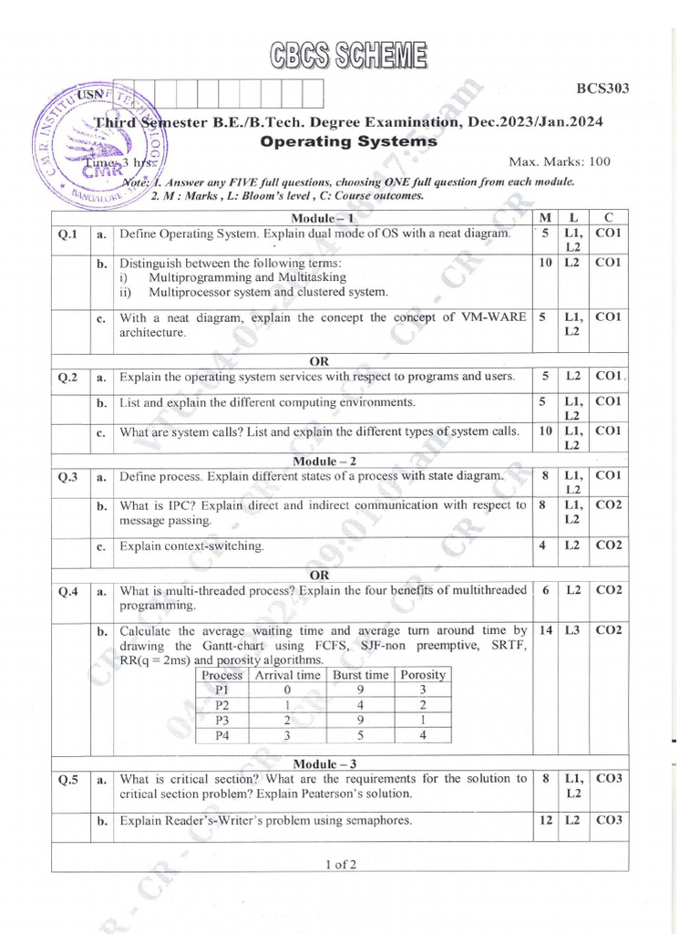 VTU Exam Question Paper With Solution of BCS303 Operating Systems Jan ...
