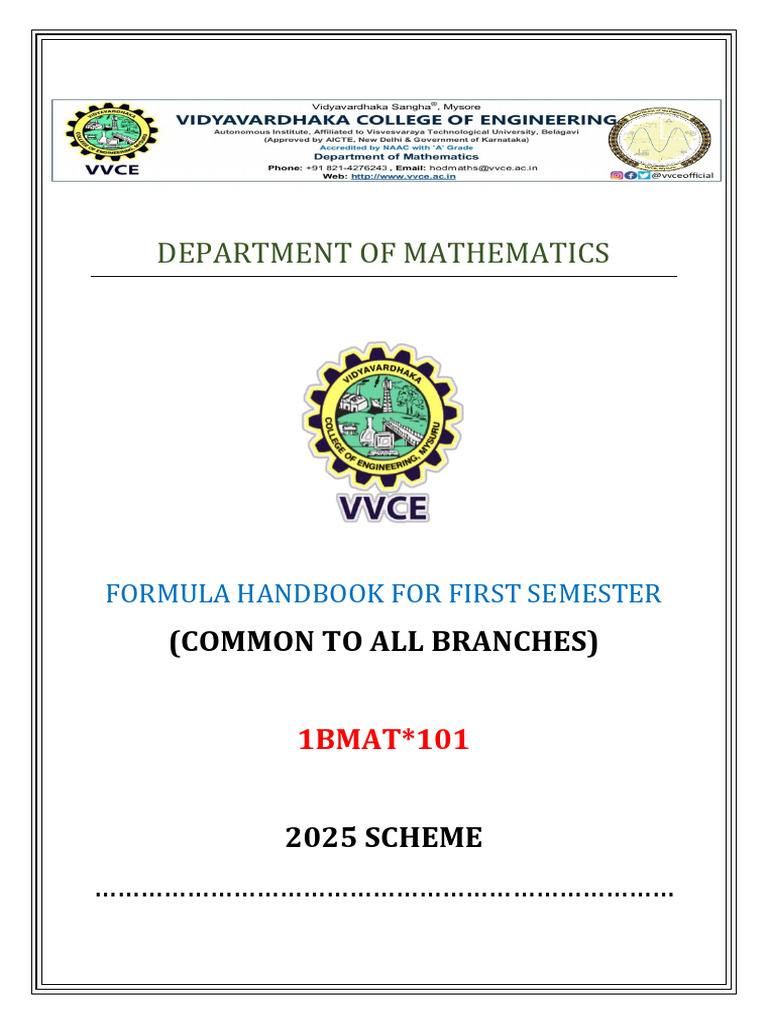 1st Sem Formula Handbook - 2025 Scheme | PDF | Eigenvalues And ...