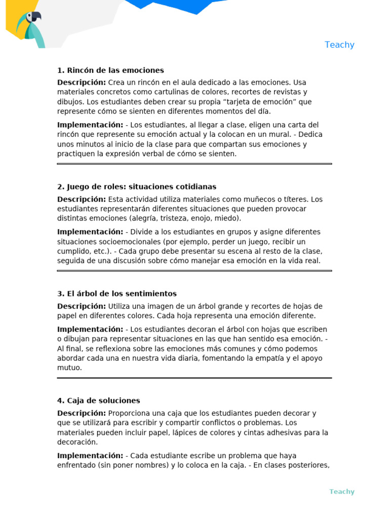 Actividades para Fomentar La Inteligencia Emocional en El Aula | PDF ...